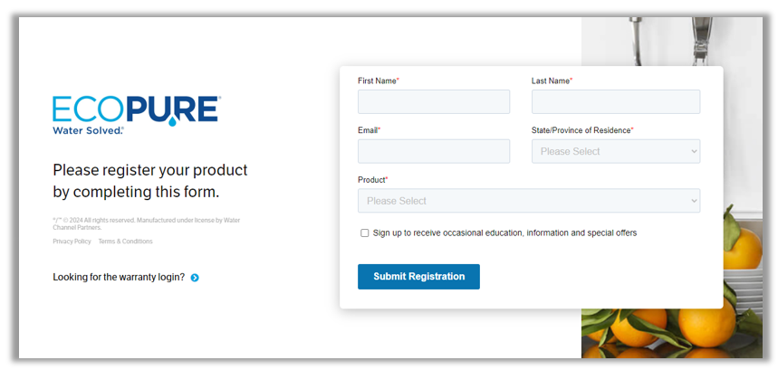 Registering Your Product – EcoPure